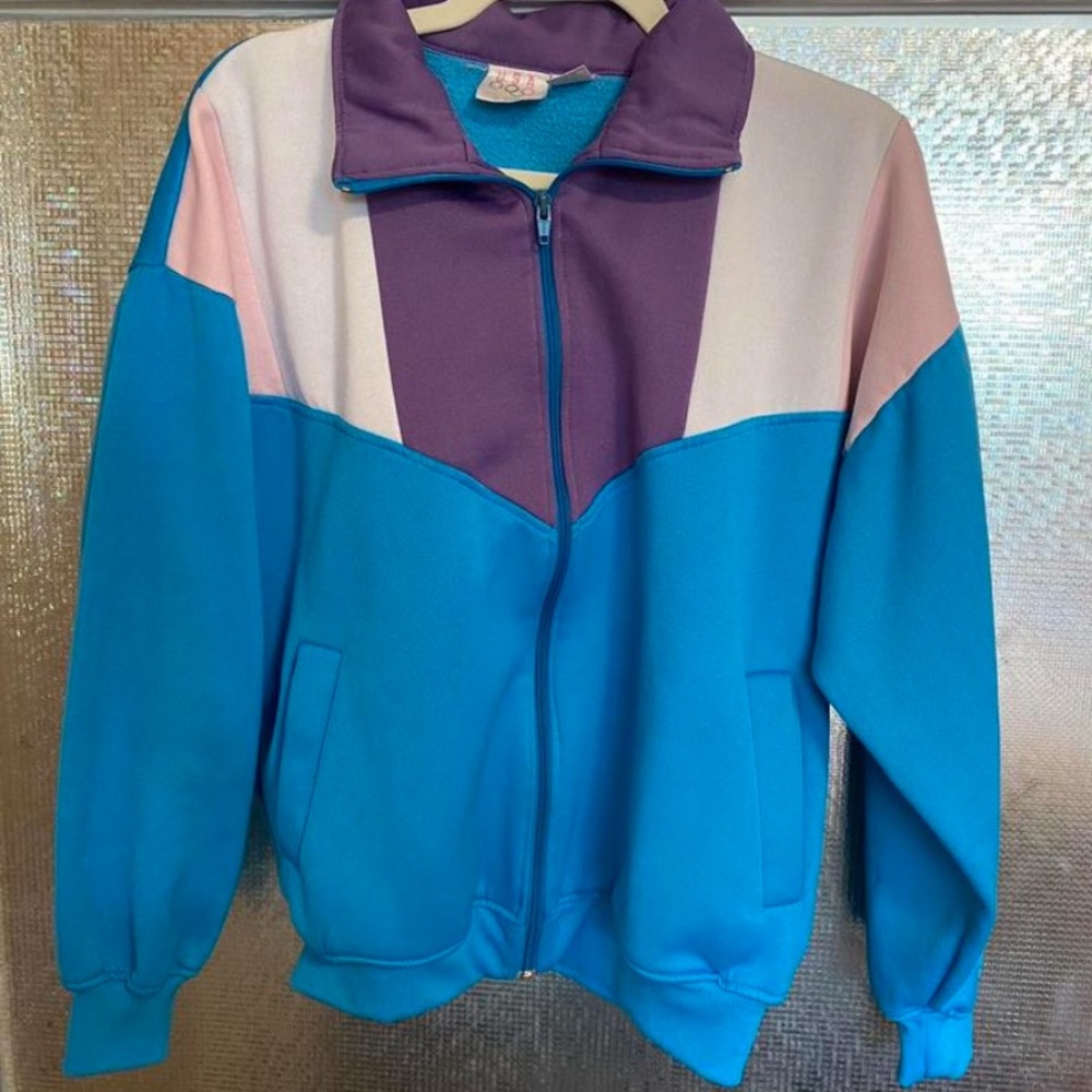 80s Colorblock Zip-Up Olympic Track Jacket - Gem